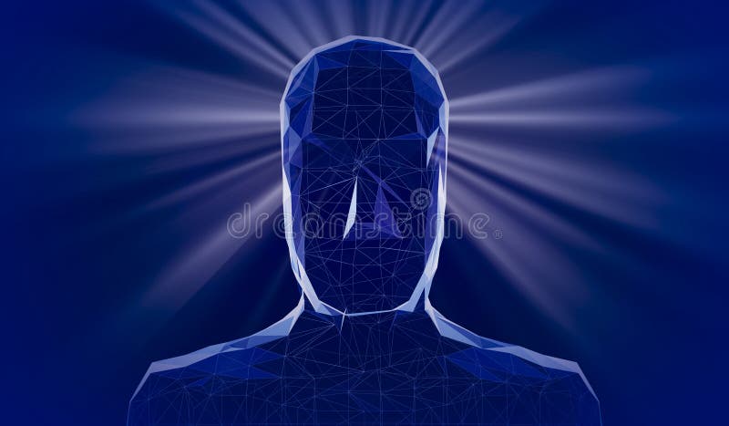 Geometrical Wireframe Man Face and Rays of Light Stock Illustration ...