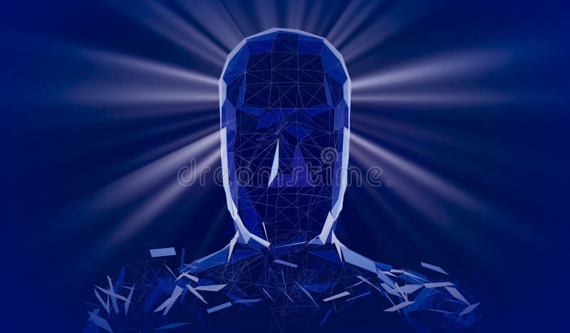 Geometrical Wireframe Man Face and Rays of Light Stock Illustration ...