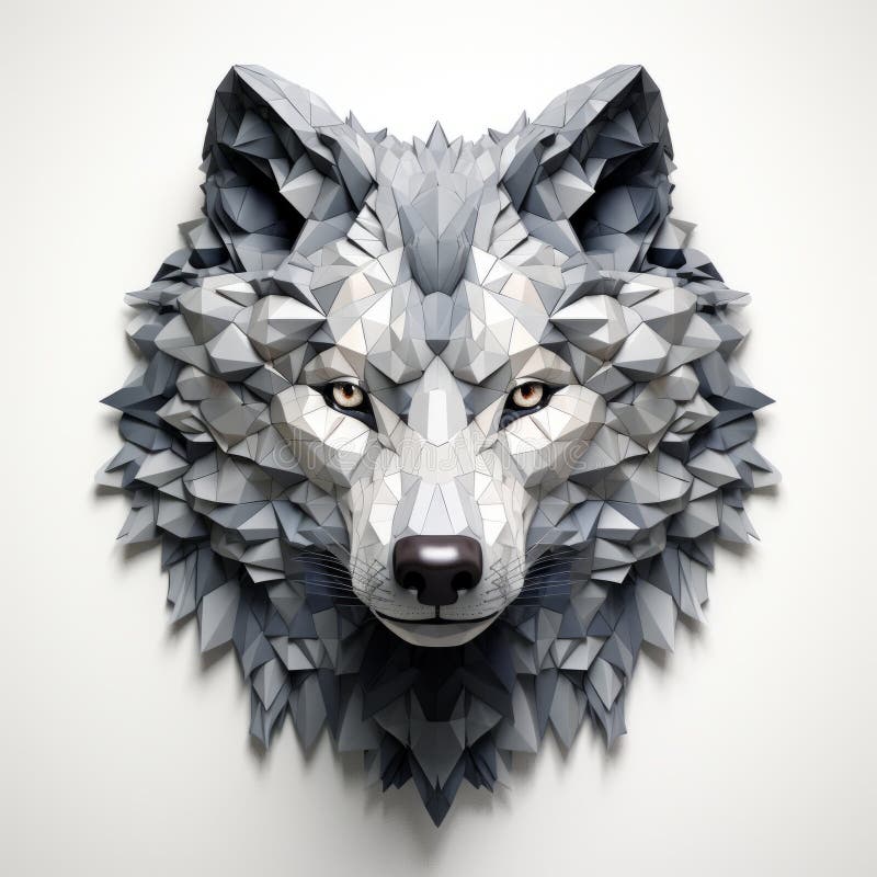 Geometrical Wolf Head: 3d Illustration in Paper Sculpture Style Stock ...