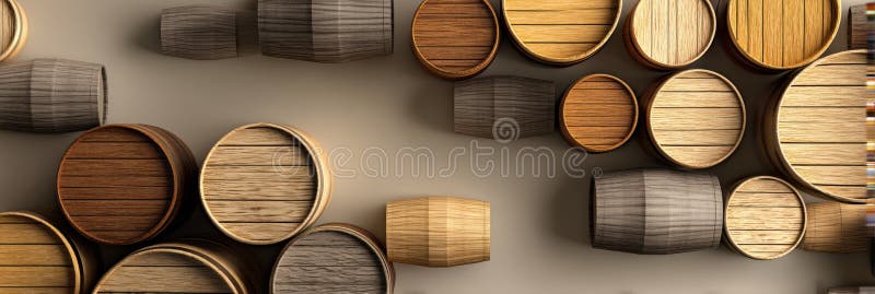 Geometrically Arranged Barrels in Various Hues on a Neutral Background ...
