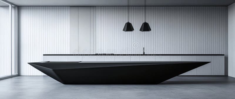 Geometrically Designed Modern Kitchen Island with Overhead Lighting ...