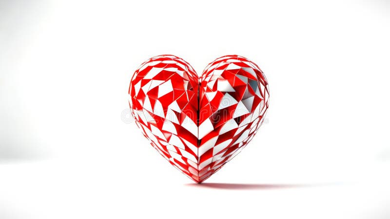 A Geometrically Detailed Heart, Composed of Red and White Triangular ...