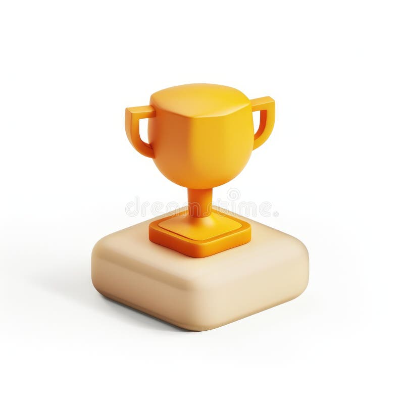Golden Trophy on Beige Cube: 3D Render Stock Illustration ...