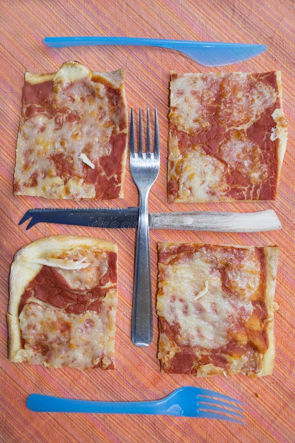 Geometries with Pieces Pizza and Cutlery Stock Photo - Image of ...
