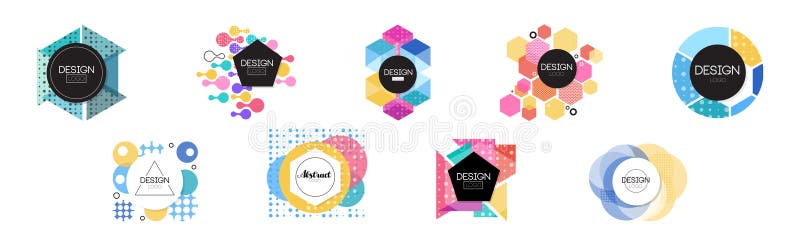 Geometry Abstract Label and Logo Design with Colorful Shape Vector Set ...