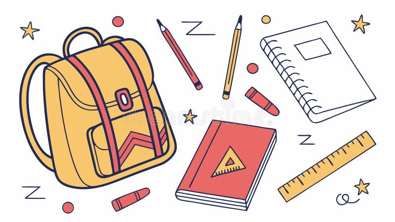 Geometry and Art Supplies: Backpack, Notebook, Tools, Vector Design ...