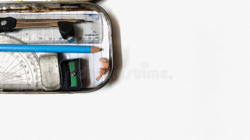 Geometry Box Set with Ruler, Protractor, Mechanical Pencil Stock Photo ...