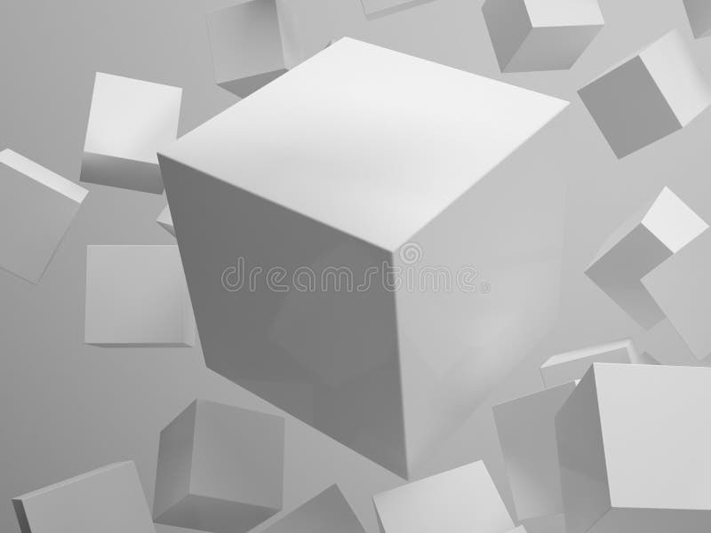 Geometry Concept of Grey Flying Cubes / Boxes Stock Illustration ...