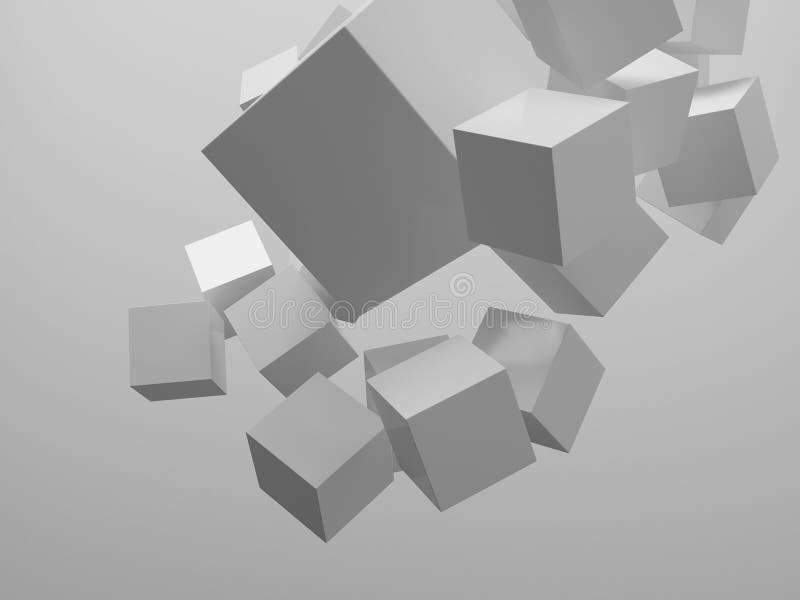 Geometry Concept of Grey Flying Cubes / Boxes Stock Illustration ...