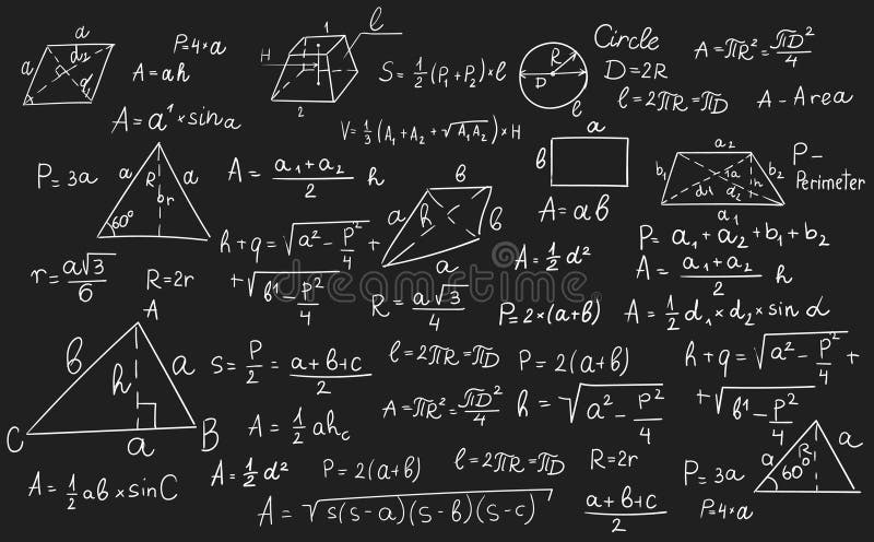 Geometry Formulas, Science and Education Background. Chalkboard ...