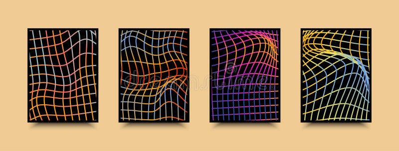 Geometry Grid Perspective Wireframe Poster in Neon Gradient Colors ...