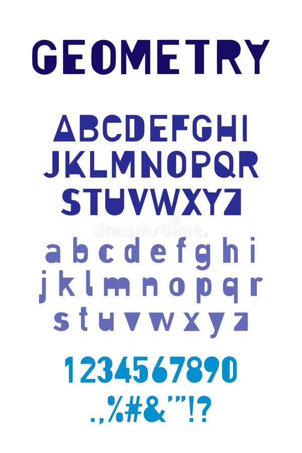Geometry Hand Drawn Vector Type Font in Cartoon Style Blue Colors ...