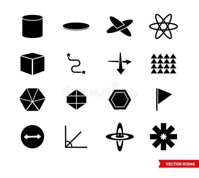 Geometry Icon Set of Black and White Types. Isolated Vector Sign ...