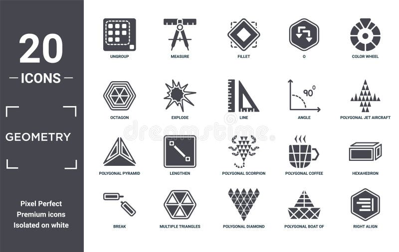 Geometry Icon Set. Include Creative Elements As Ungroup, Color Wheel ...