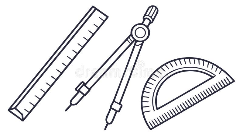 Geometry Instruments Outlines: Ruler, Compass, Protractor, Vector Design Generative AI Stock ...