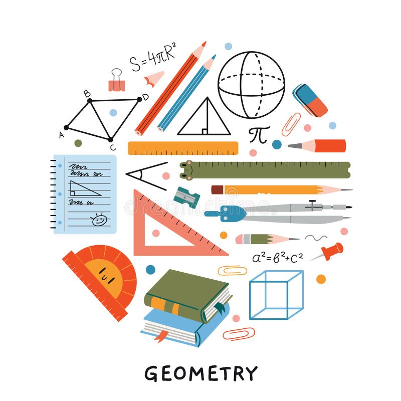 Geometry Lesson at School. Round Composition with Textbooks, Notebook ...