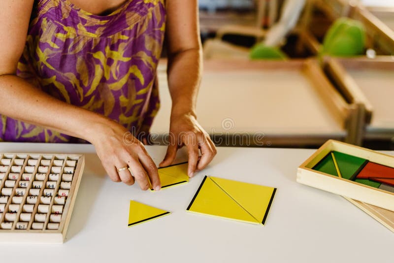 Geometry and Mathematics Materials in a Montessori Classroom Stock ...