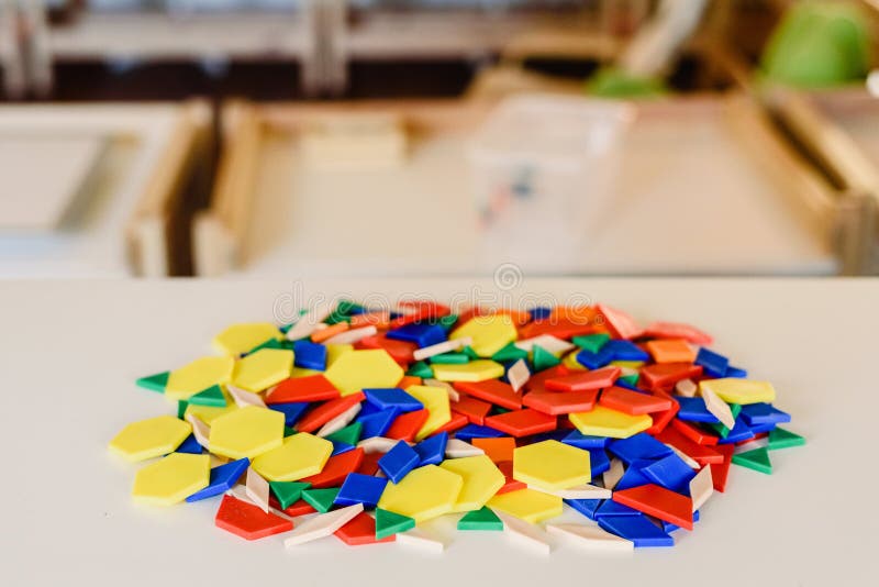 Geometry and Mathematics Materials in a Montessori Classroom Stock ...