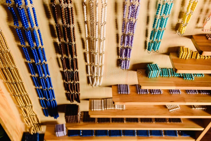 Geometry and Mathematics Materials in a Montessori Classroom Stock ...