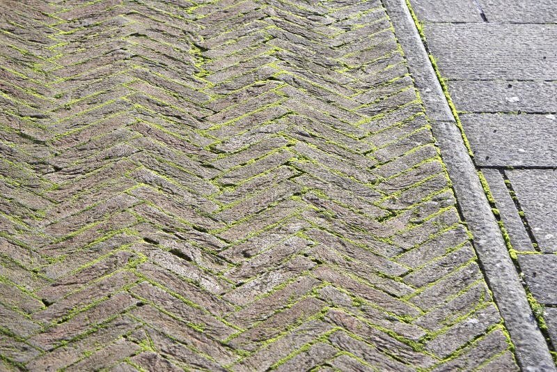 Geometry Pattern Background of Cobblestone Pavement with Moss Gr Stock ...