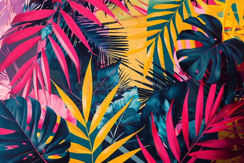 Geometry Pattern with Tropical Leaves. Beautiful Allover Print with ...