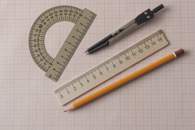 Geometry Set with Compass,pencil,ruler on Graph Paper Stock Photo ...