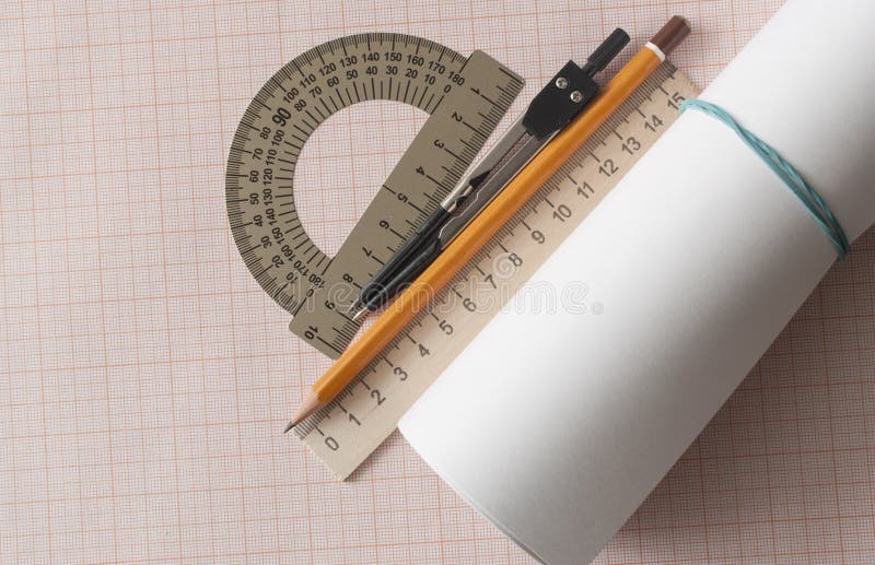 Geometry Set with Compass,pencil,ruler on Graph Paper Stock Photo ...