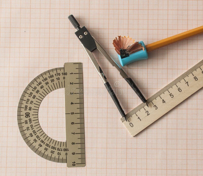 Geometry Set with Compass,pencil,ruler on Graph Paper Stock Image ...