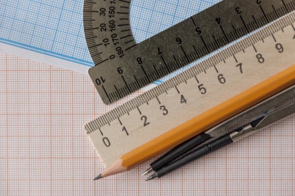 Geometry Set with Compass,pencil,ruler on Graph Paper Stock Photo ...