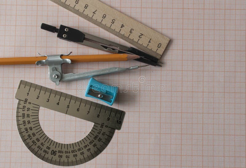 Geometry Set with Compass,pencil,ruler on Graph Paper Stock Image ...