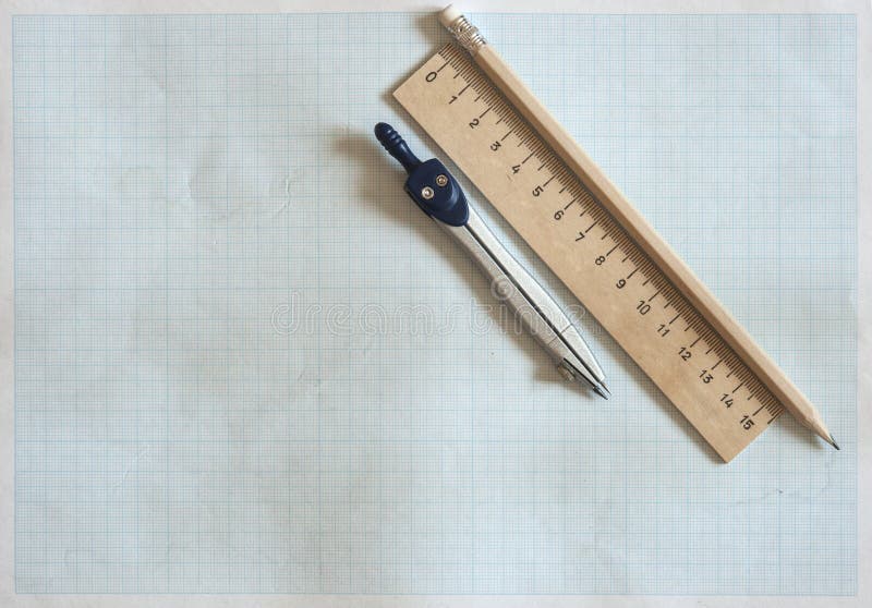 Geometry Set With Compass,pencil,ruler On Graph Paper Stock Image ...