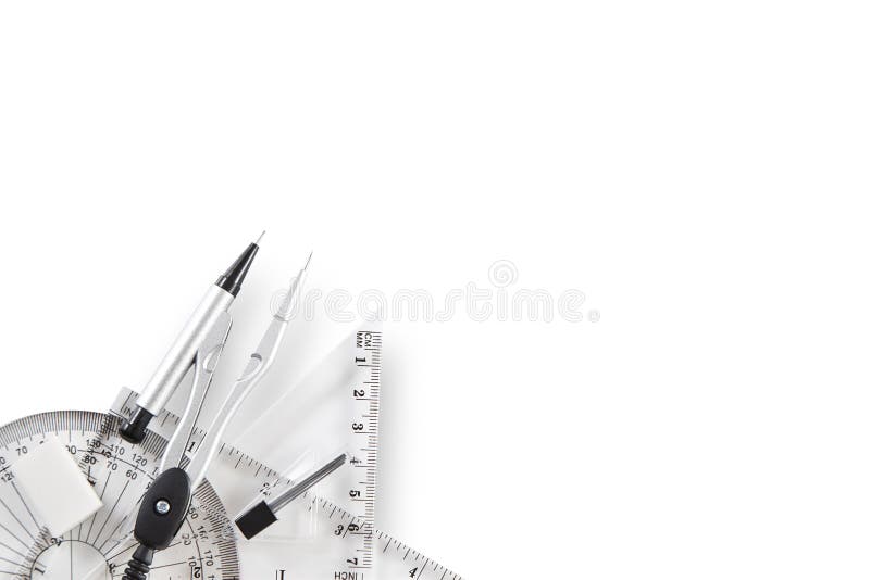 Geometry Set with Compass, Ruler and Protractor Stock Photo - Image of ...