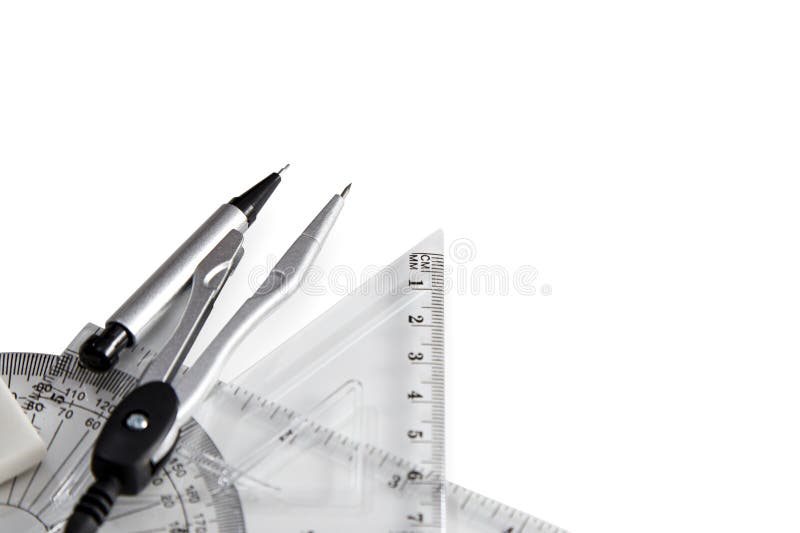 Geometry Set with Compass, Ruler and Protractor Stock Photo - Image of ...