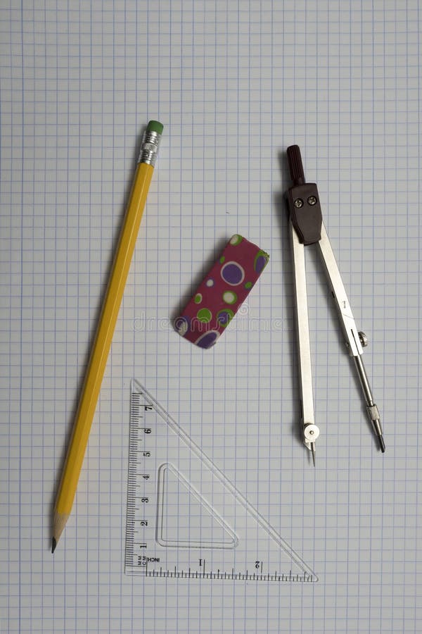 Geometry Set with Pencil, Compasses, Eraser and Triangle. Stock Image ...