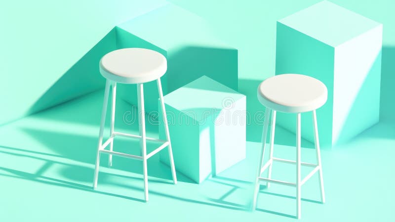 Geometry Studio Setup Showcasing Stools and Shapes in a Bright Teal ...