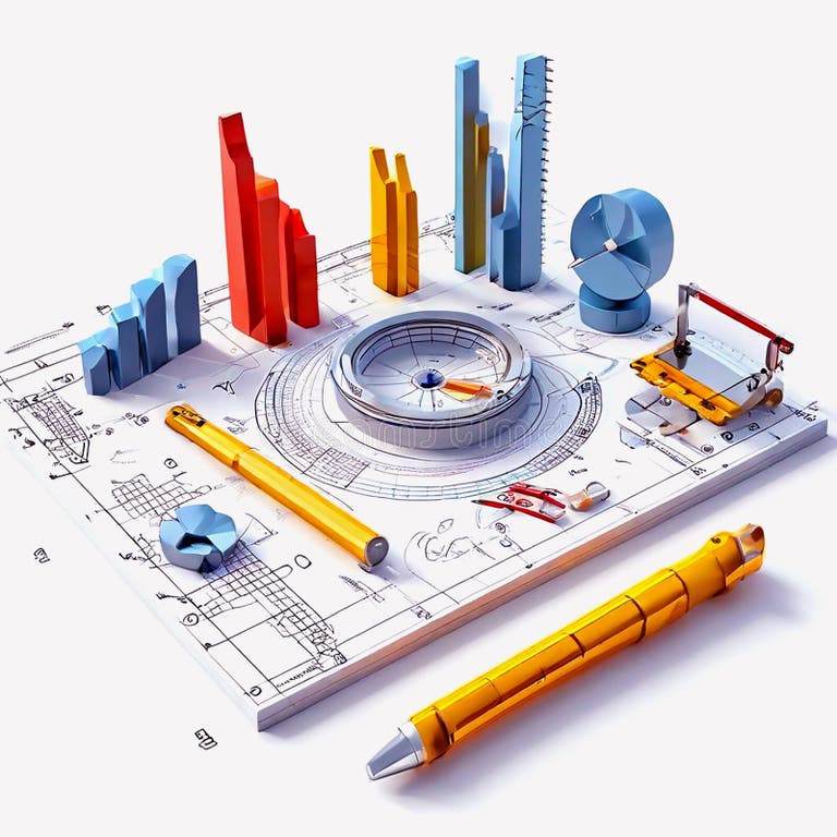 Geometry Tool Kit with Multiple Instruments Board with White Background ...