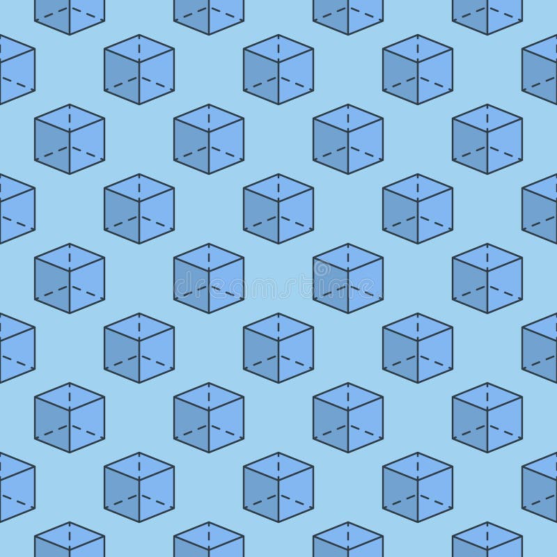 Geometry Vector Blue Seamless Pattern with Geometrical Cube Sign Stock ...