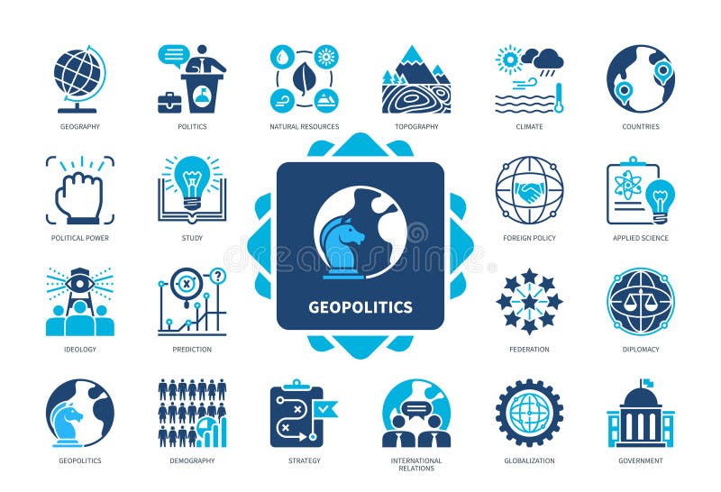 Geopolitics solid icon set stock illustration. Illustration of climate ...
