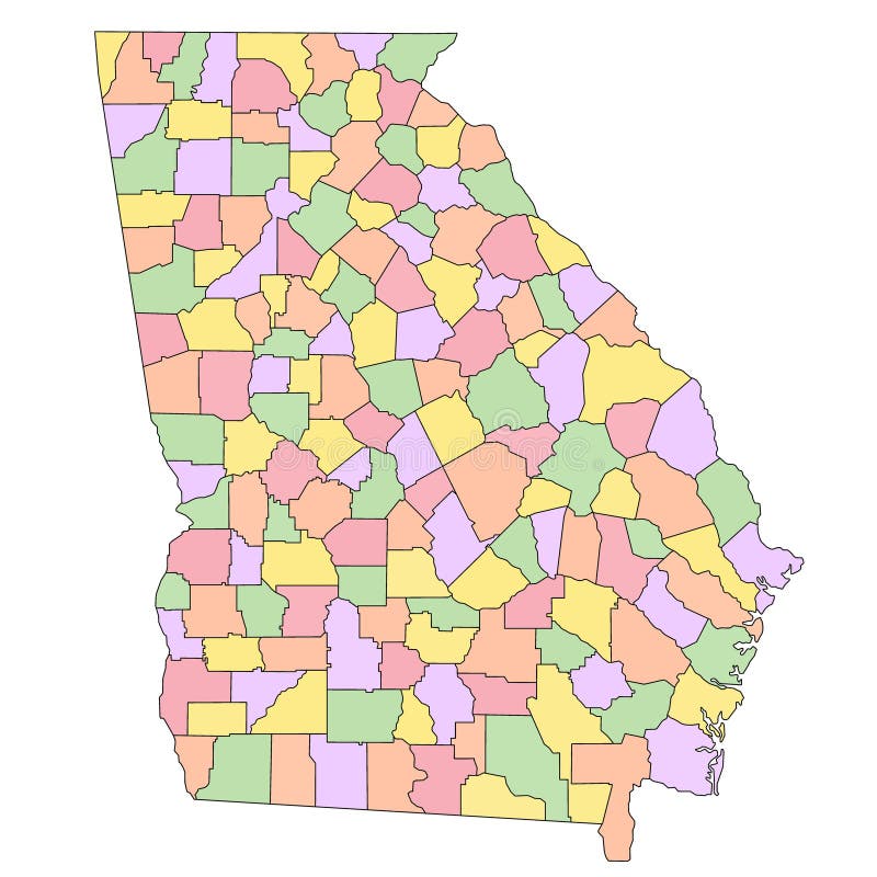 Georgia Administrative Map. Counties Map of Georgia with Different ...