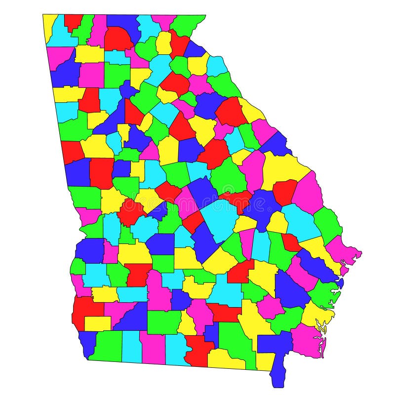 Georgia Administrative Map. Counties Map of Georgia with Different ...