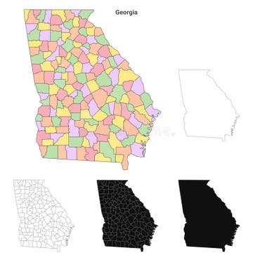Georgia Administrative Map, Georgia Outline and Counties State Map Set ...