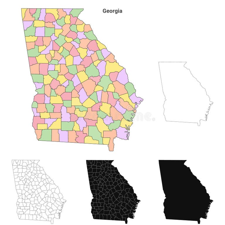Georgia Administrative Map, Georgia Outline and Counties State Map Set ...