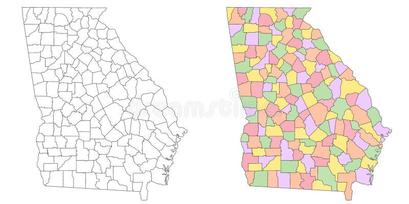 Georgia Administrative Map, Georgia Outline and Counties State Map Set ...