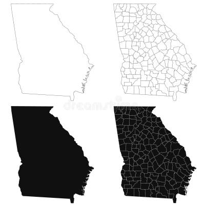 Georgia Administrative Map, Georgia Outline and Counties State Map Set ...