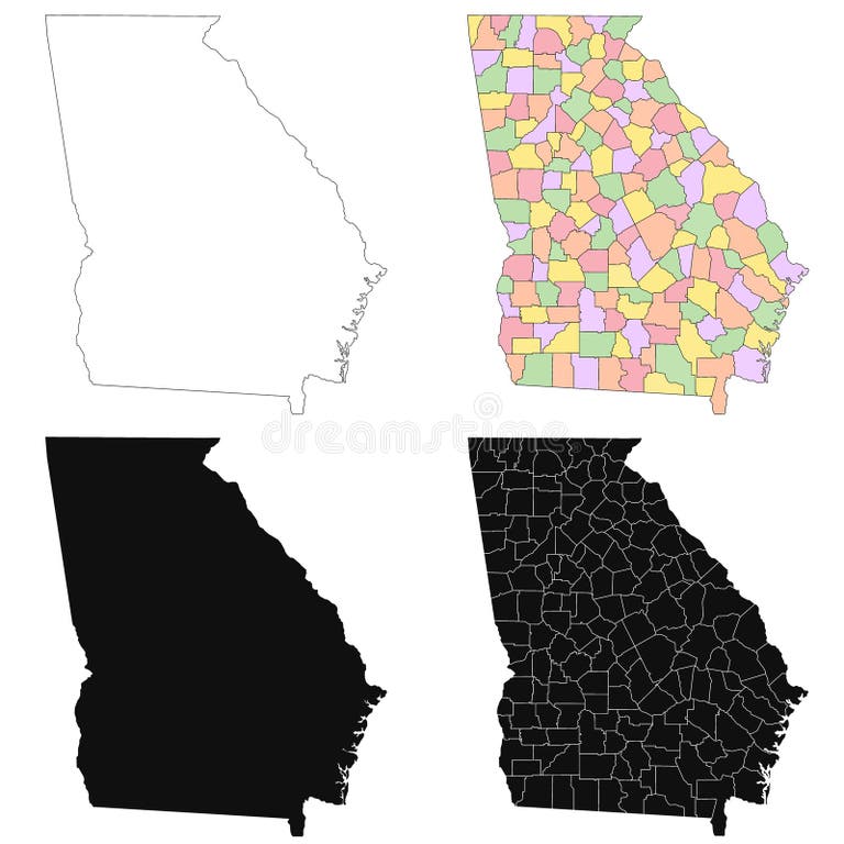 Georgia Administrative Map, Georgia Outline and Counties State Map Set ...