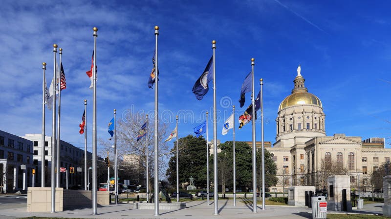 Georgia Capitol Building with Flags in Atlanta Editorial Stock Photo ...