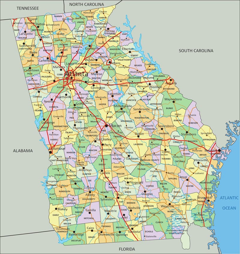 Georgia - Detailed Editable Political Map with Labeling. Stock Vector ...