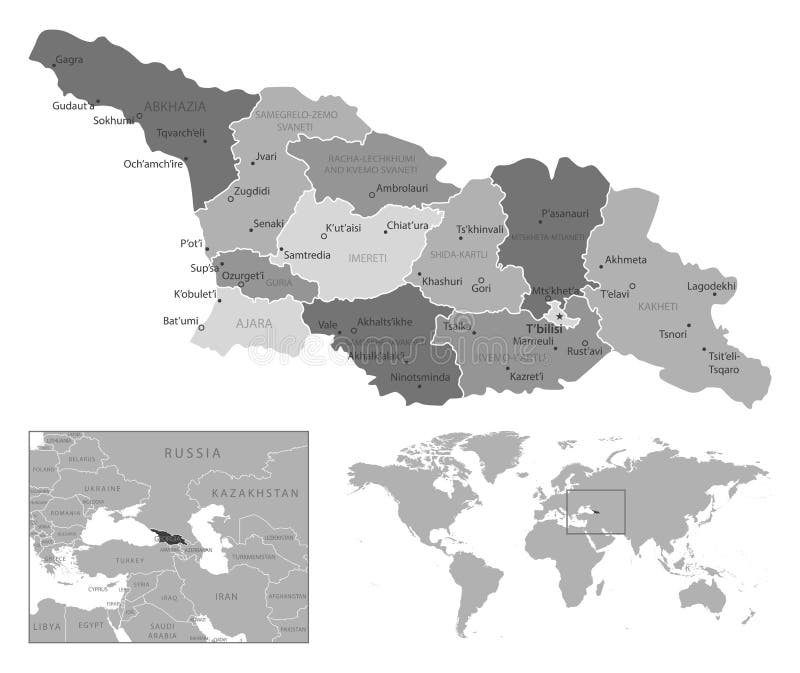 Georgia Map, Black and White Detailed Outline with Regions of the ...