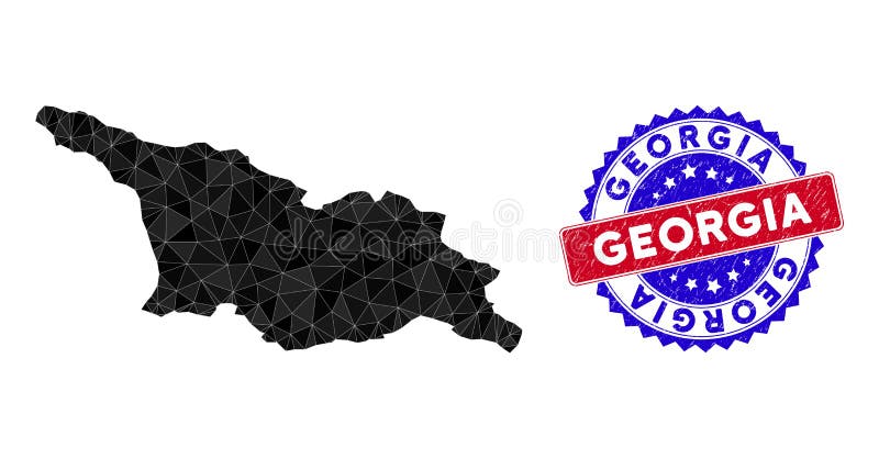 Georgia Map Polygonal Mesh and Distress Bicolor Stamp Stock Vector ...
