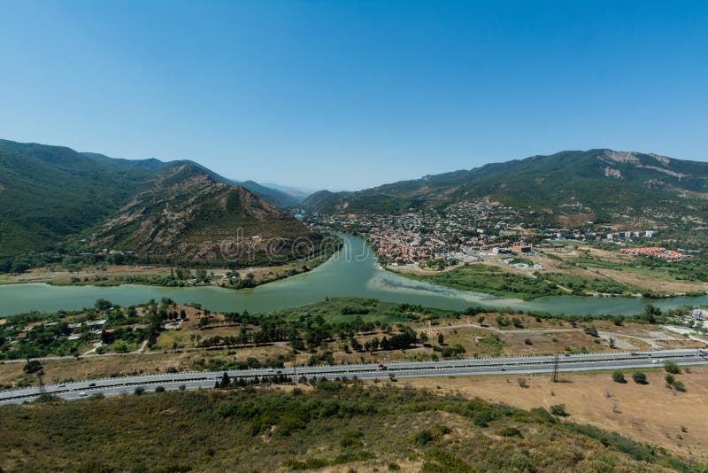 Georgia. Monastery of Jvari, the Fusion of Aragvi and the Kura, Stock ...